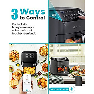 ecozy Air Fryer 6 Quart with See-Through Window Smart WiFi (100 Recipes), 11 Presets+ One-Touch Recipe Function, Dishwasher Safe, Black