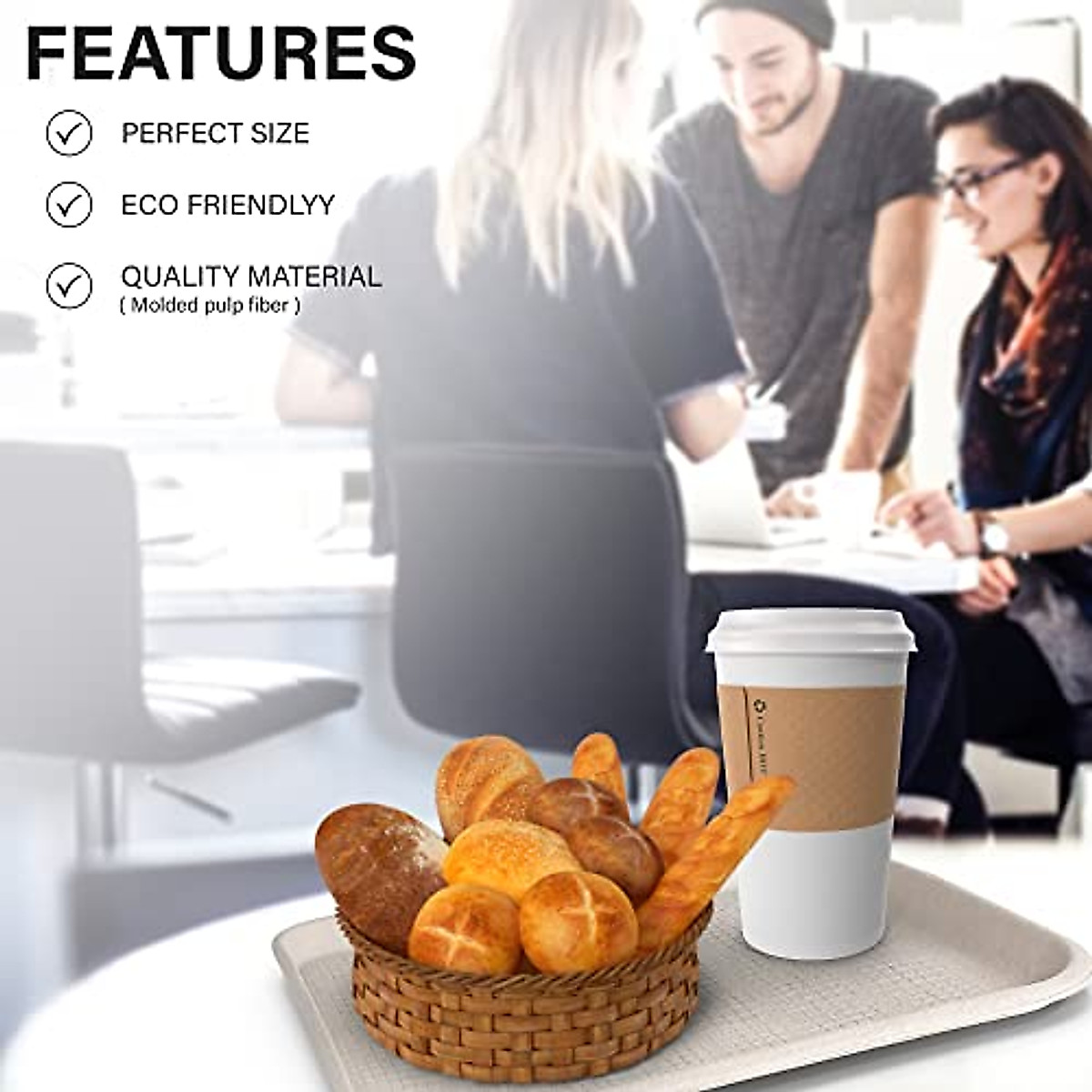 White Rectangular Molded Fiber Pulp Cafeteria Style Food Tray Size of 12”x 16” by MT Products (15 Pieces) - Made in The USA