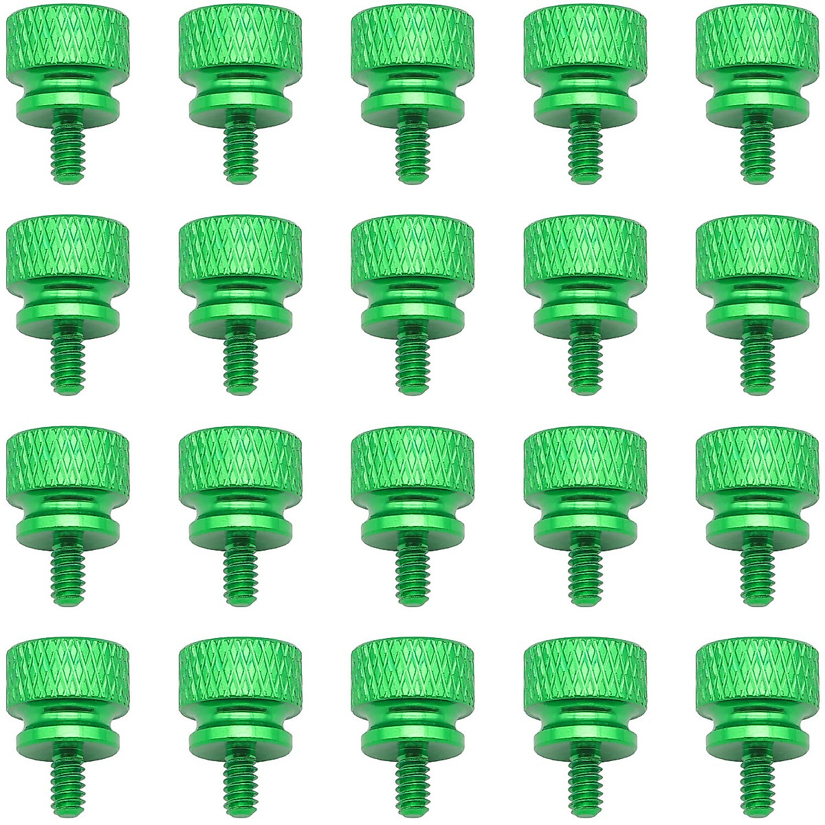 Powlankou 20 Pieces 6#-32 Computer Case Screws, Anodized Aluminum Thumbscrews, Fully Threaded Knurled Thumbscrews, Thumb Screws (Green)