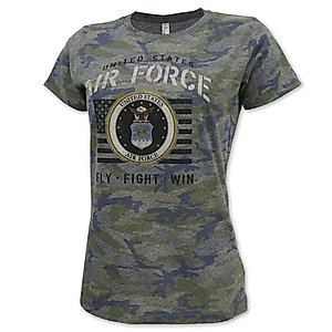Armed Forces Gear United States Air Force Ladies Vintage Camo Stencil T-Shirt, Large
