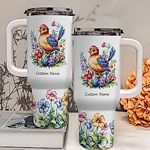 Custom Name 40oz Tumbler for Bunting Bird Fans - Stainless Steel Travel Cup with Lid, Straw & Handle - Gift for Girls, Women - Ideal for Christmas, Birthday Occasions 1Ri1Ad