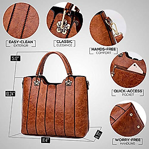 rofozzi Brown Lane Vegan Leather Purse - Top Handles Women Handbag - Medium Faux Leather Shoulder Tote - Everyday Use Multi-Compartment, Water-Resistant Crossbody Bag - Birthday Gift for Wife, Mother