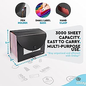 Accordion File Organizer 24 Pocket Expanding File & Cover Folder with Labels, Plastic Portable Desktop Letter A4 Paper Document Receipt Bill Storage, Filing Folder Organizer – by Enday