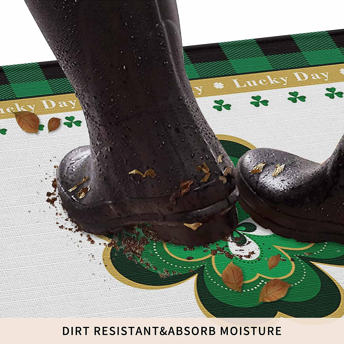 St. Patrick's Lucky Day Clovers Shamrock Doormat Rugs Outdoor/Indoor Green Green Buffalo Check Plaids Non-Slip Entrance Welcome Mat for Front Door/Bathroom/Kitchen/Bedroom/Patio/Entryway,18"x30",