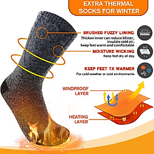 Welwoos Heated Thermal Socks for Men & Women Warm Winter Ski Thick Boot Insulated Gift Stocking Stuffers Socks 3 Pairs (Stripe A,M)
