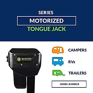 Bastion Premier Electric Power Tongue Jack with Cover | Electric or Manual Operation | 3500LB A-Frame Capacity | 12V | Front LED | Trailers, Campers, Motorhomes, RVs, Boats, & More | BJ3500CB