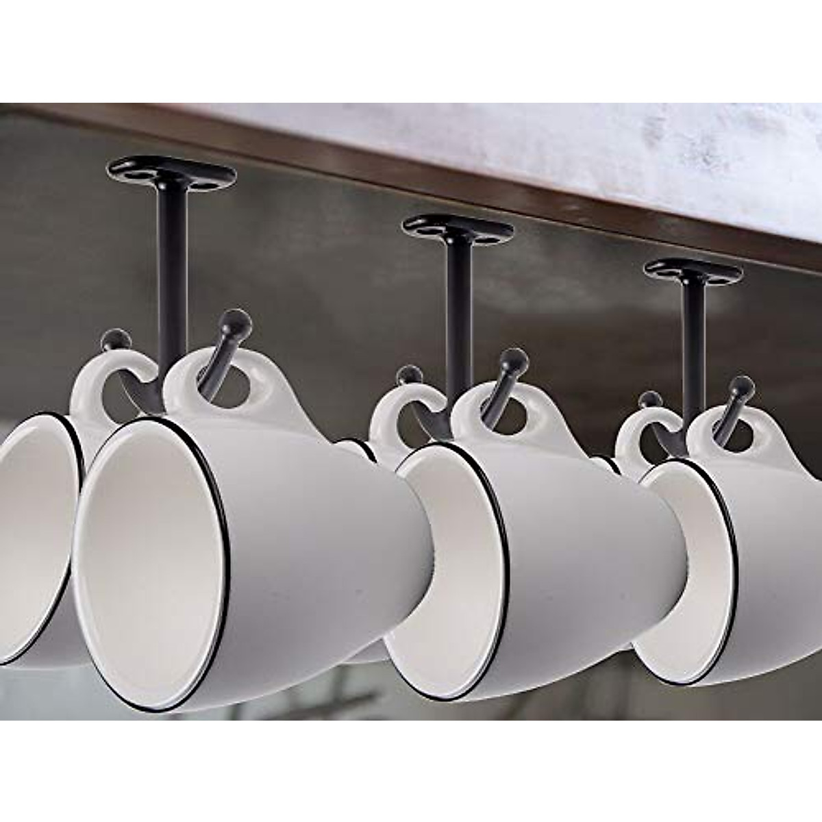 DEEKOUDT Ball Two Prong Ceiling Hook for Closet Top Bathroom Kitchen Cabinet Garage Pack of 8 (Ball Black)