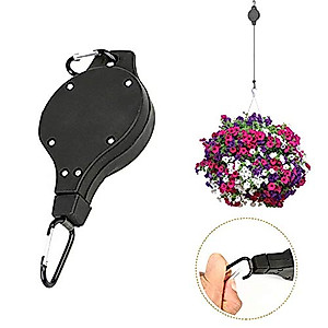 4 Pack Retractable Plant Pulley, Plant Hook Pulley for Garden Baskets Pots and Birds Feeder in Different Height Lower and Raise(Black)