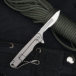 TENCHILON T30 Mini Titanium Flipper Folding Pocket Scalpel Knife, 10pcs #24 Blades, 3 inches Handle with Frame Lock, Tiny Small Micro EDC Knives for Men Women