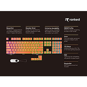 Ranked Pudding PBT Keycaps | 112 Double Shot Translucent ANSI US & ISO Layout | OEM Profile for RGB Mechanical Gaming Keyboard (Coral)