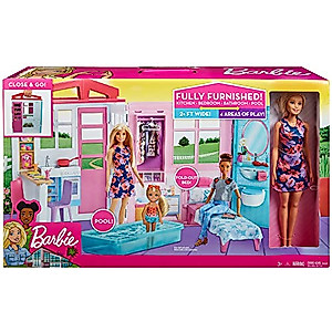 Barbie Doll and Dollhouse, Portable 1-Story Playset with Pool