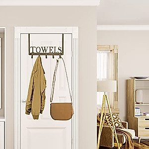 Towel Hooks for Bathroom Over the Door Hooks Wall Mount Towel Rack Towel Holder for Bathroom, Heavy Duty Robe Hooks Towel Hanger for Wall Metal Sandblasted Organizer for Towel Clothes Bag Robe(Coffee)