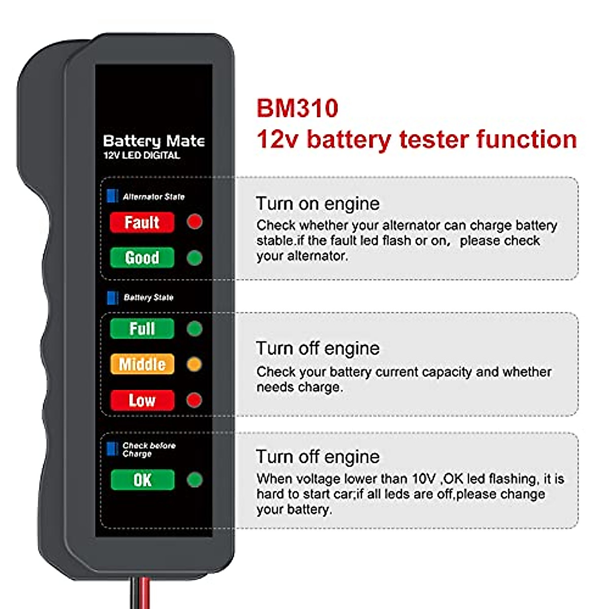 12V Car Battery Tester and Alternator Tester, Automotive Load Tester Indicator, 12 Volt Auto Check for Automobile