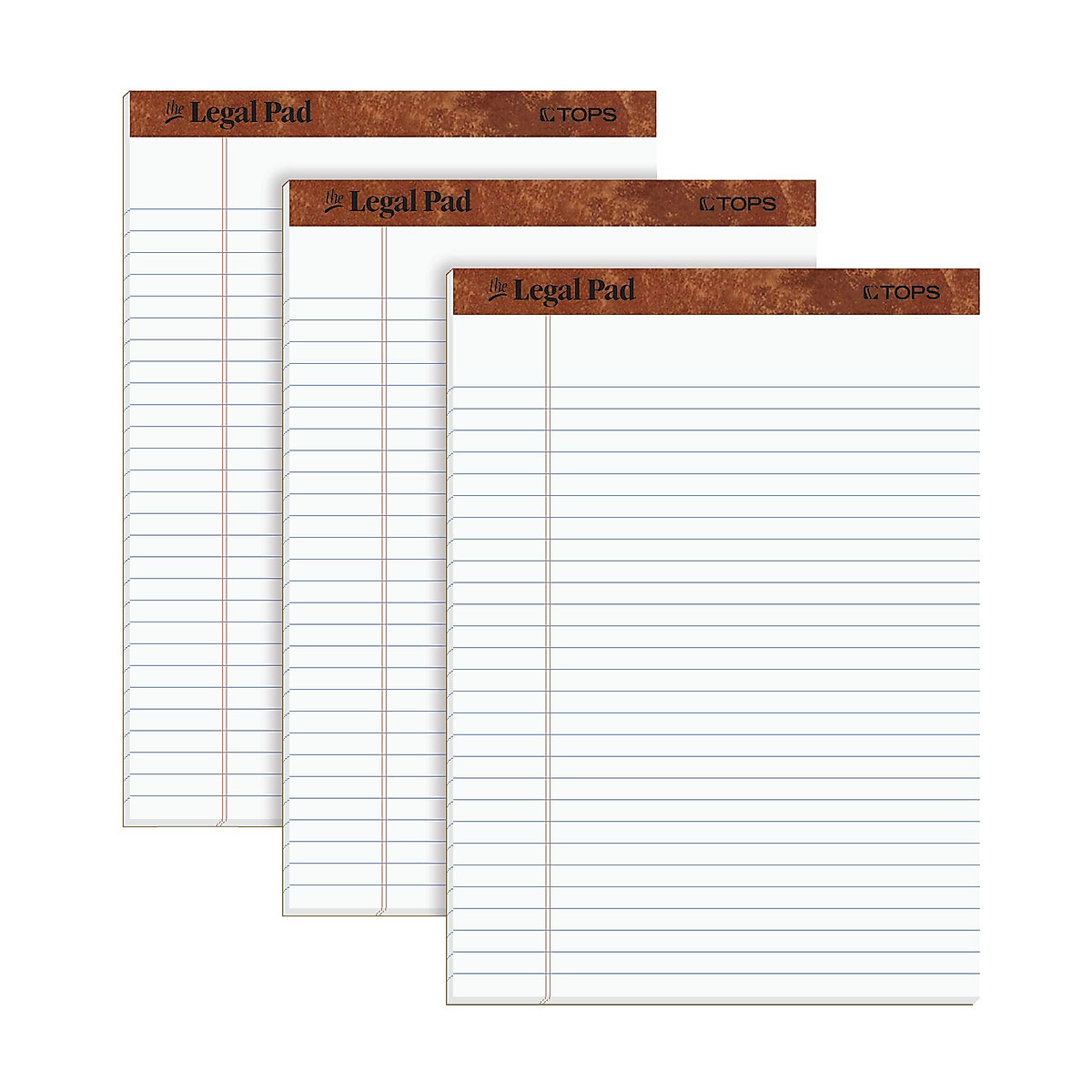 TOPS The Legal Pad Legal Pad, 8-1/2 x 11-3/4 Inches, Perforated, White, Legal/Wide Rule, 50 Sheets per Pad, 3 Pads per Pack (75337)