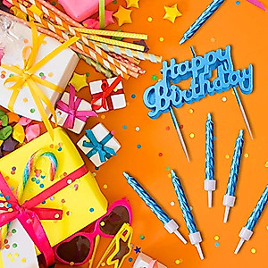 GET FRESH Blue Birthday Cake Candles Set – 10-Pack Spiral Candles and Happy Birthday Letter Candles Cake Topper – Metallic Bday Candles and Candles Cake Decoration – Glitter Blue Birth-Day Candles