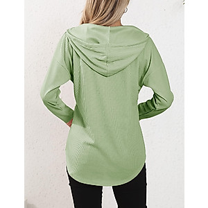 morhuduck Women's V Neck Hoodies Long Sleeve Sweatshirt Drawstring Pullover Tops with Pocket (Mint Green M)