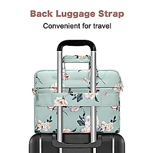 MOSISO Laptop Shoulder Bag Compatible with MacBook Air 15 inch M3 M2/Pro 16 M4 M3 M2 M1 2025-2019,15-15.6 inch Notebook, Camellia Carrying Sleeve with Belt, Green