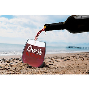 Cheers Bitches - 15oz Funny Stemless Crystal Wine Glass Cute Bachelorette, Bridesmaid Wedding Party Cheers Beautiful Bestie