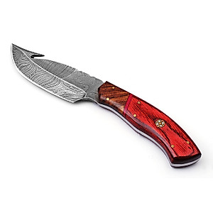 MOHID ENT Damascus Knives Damascus Steel Knife - Fixed Blade Knives - Real Damascus Hunting Knife - Best Gut Hook Skinning Knife With Leather Sheath Belt Loop