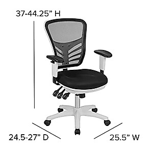 Flash Furniture Nicholas Mid-Back Black Mesh Multifunction Executive Swivel Ergonomic Office Chair with Adjustable Arms and White Frame