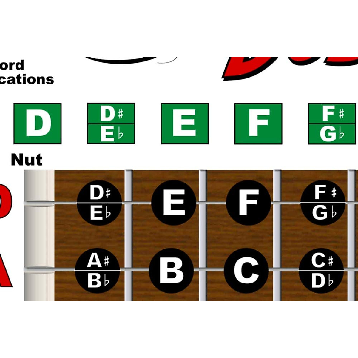 Dobro Open D Tuning Resonator Guitar Fretboard Note & Rolls Chart - Beginners & Intermediate Instructional Easy Poster Chords 11x17 | A New Song Music