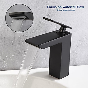 POP SANITARYWARE Matte Black Waterfall Bathroom Sink Faucet for 1 Hole, Single Handle Solid Brass Bathroom Vanity Faucets Deck Mount Modern RV Faucet