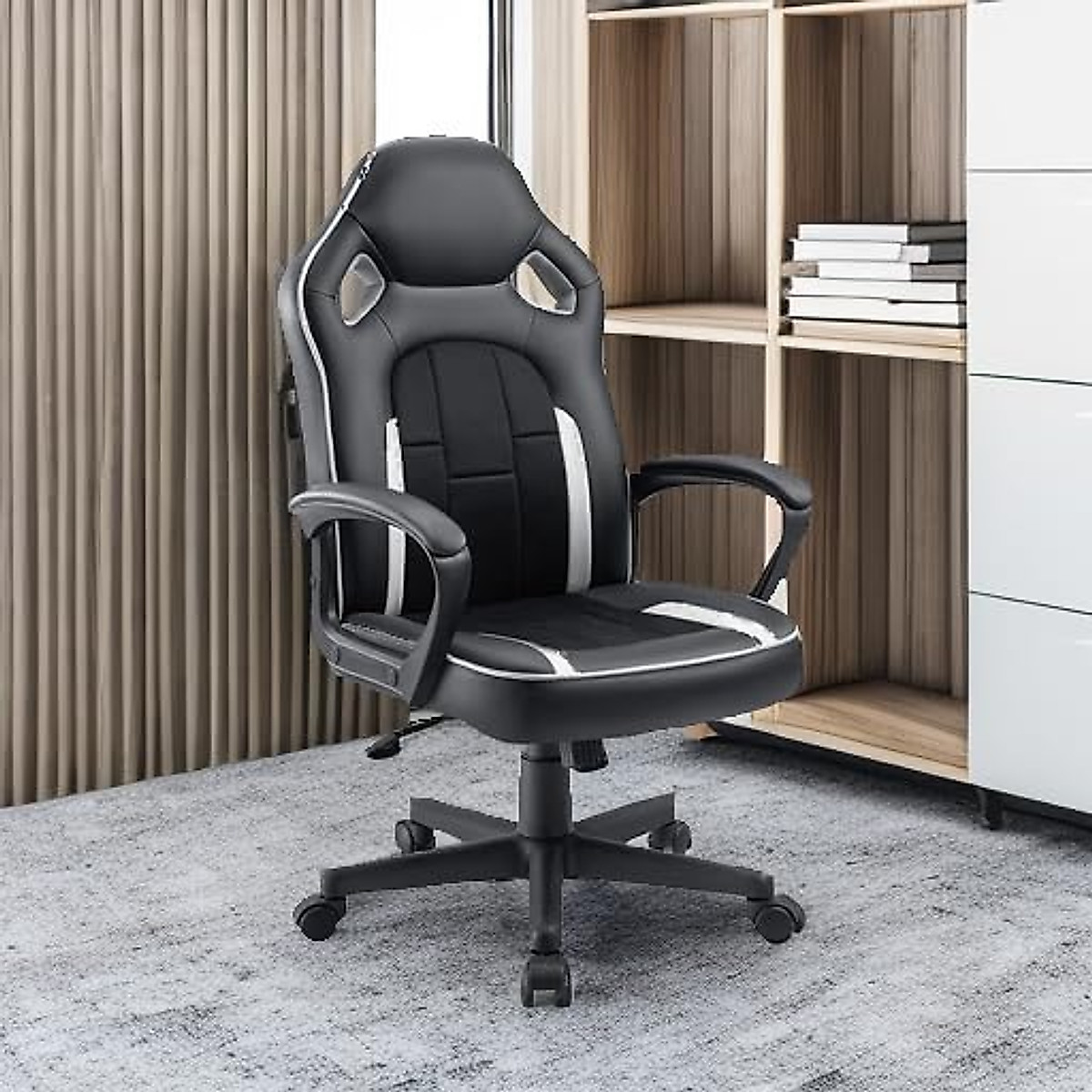 Shahoo Office Chair Swivel Task Seat with Mesh Back, Ergonomic Waist Support, White