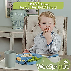 WeeSprout Divided Bamboo Plates for Kids, Kids Plates Made With Food Grade Natural Bamboo, Divided Design for Picky Eaters, Kid-Sized Reusable Tableware, Dishwasher Safe Dinnerware, Set of 4