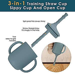 CSFICTS Baby Led Weaning Supplies - Silicone Baby Feeding Set - Suction Bowl Divided Plate Straw Sippy Cup - Toddler Self Feeding Eating Utensils Dish Set with Bibs Spoon Fork - 6 Months