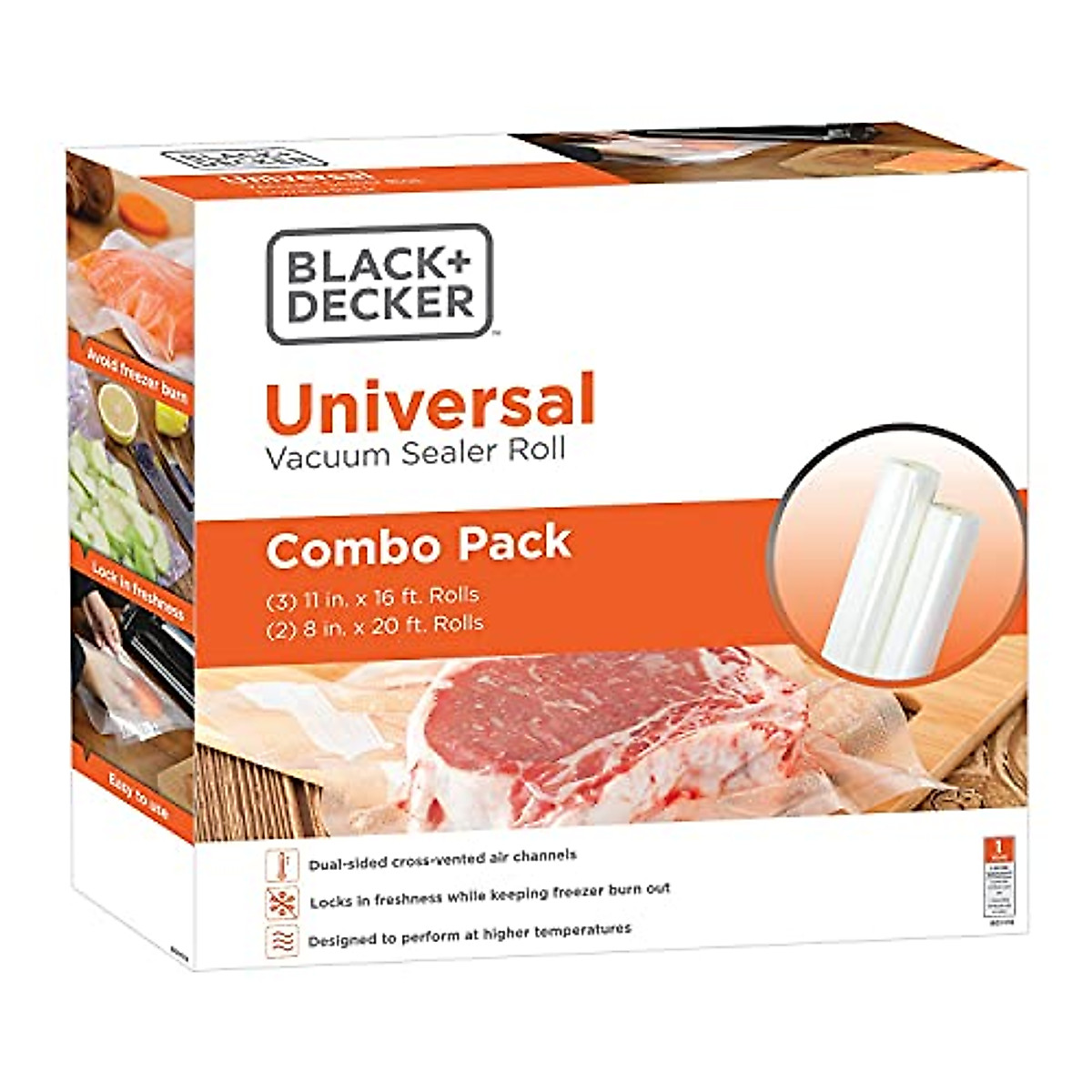 Black + Decker Vacuum Sealer Bags Combo Pack of 5 Rolls, Use for Sous Vide or Meal Prep, BPA Free, Dishwasher Safe, Tear Resistant, Safe to Microwave, Boil, or Freeze