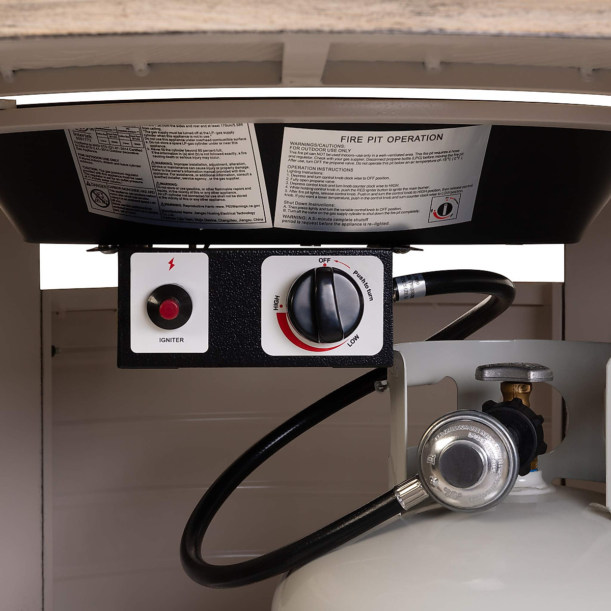 Fire Sense 62739 Thatcher Woodgrain Aluminum Convertible Gas Fire Pit Table 55,000 BTU Outdoor Portable with Fire Bowl Lid, Nylon Weather Cover & Clear Fire Glass - Driftwood Finish - Round - 42"