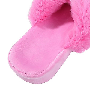 shevalues Fuzzy House Slippers for Women Cross Band Fluffy Bedroom Slippers with Arch Support,R Pink 39
