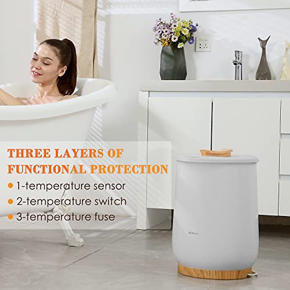 Keenray Bucket Style Towel Warmers, Luxury Bucket Towel Warmer, Large Towel Warmer for Bathroom, Auto Shut Off, Fits Up to Two 40"X70" Oversized Towels, Bathrobes, Blankets, PJ's and More, Grey, CL1