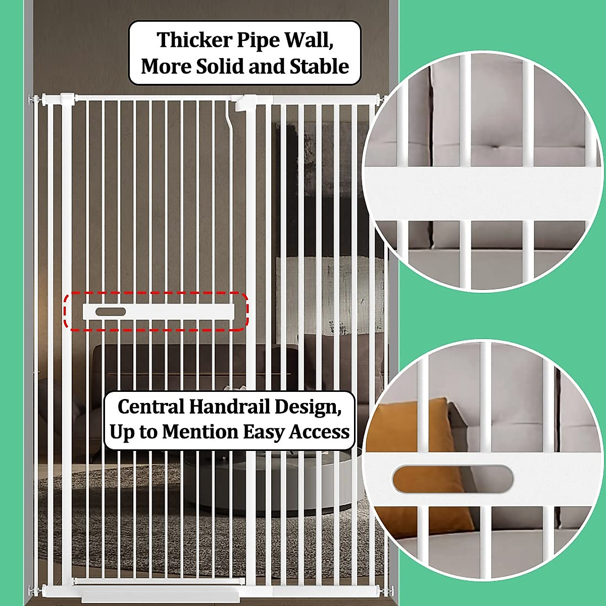 WAOWAO 61.02" Extra Tall Cat Pet Gate 30.11-33.07" Wide Pressure Mounted Walk Through Swing Auto Close Safety White Metal Baby Toddler Kids Child Dog Pet Puppy Cat for Indoor Stairs,Doorways