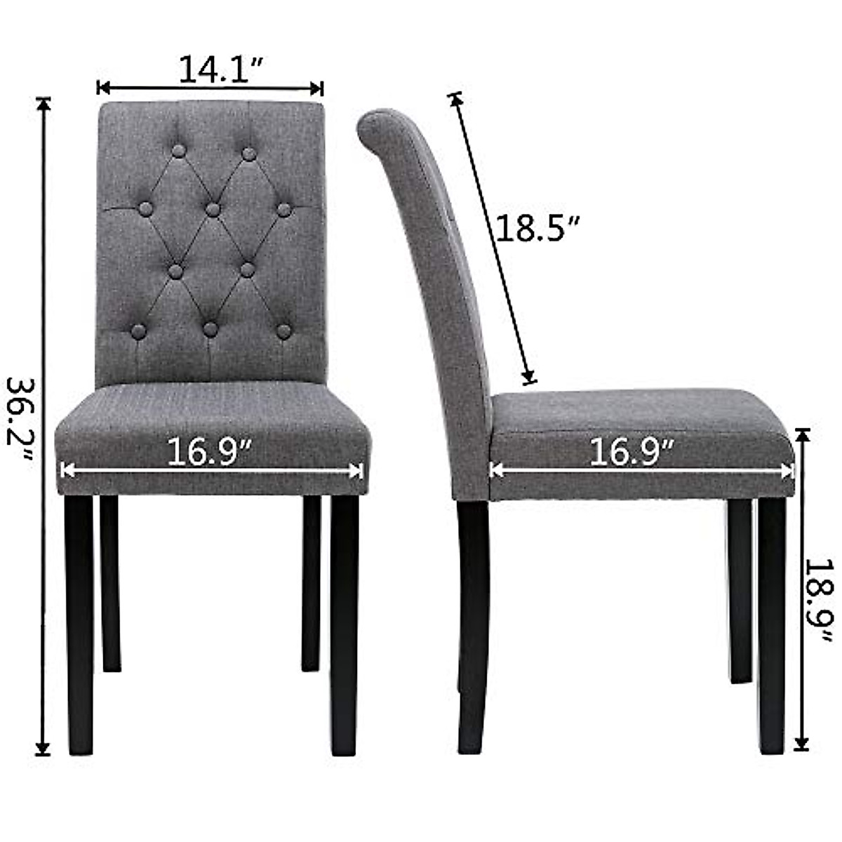 thksbought Set of 6 Chairs Upholstered Fabric Dining Chairs with Button-Tufted Details (Gray)