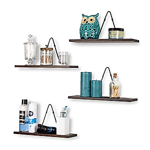 Rustic State Moma Wall Mounted Decorative Shelves Floating for Bathroom Bedroom Kitchen Living Room and Office with Triangle Bracket Set of 4 Walnut