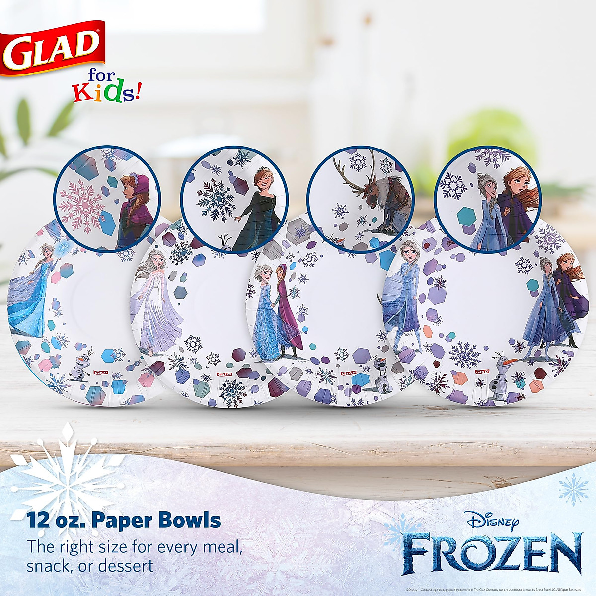 Glad for Kids Disney Frozen 12oz Paper Bowls| Disney Anna and Elsa Paper Bowls, Kids Bowls| Kid-Friendly Paper Bowls for Everyday Use, 12oz Paper Bowls 40 Ct