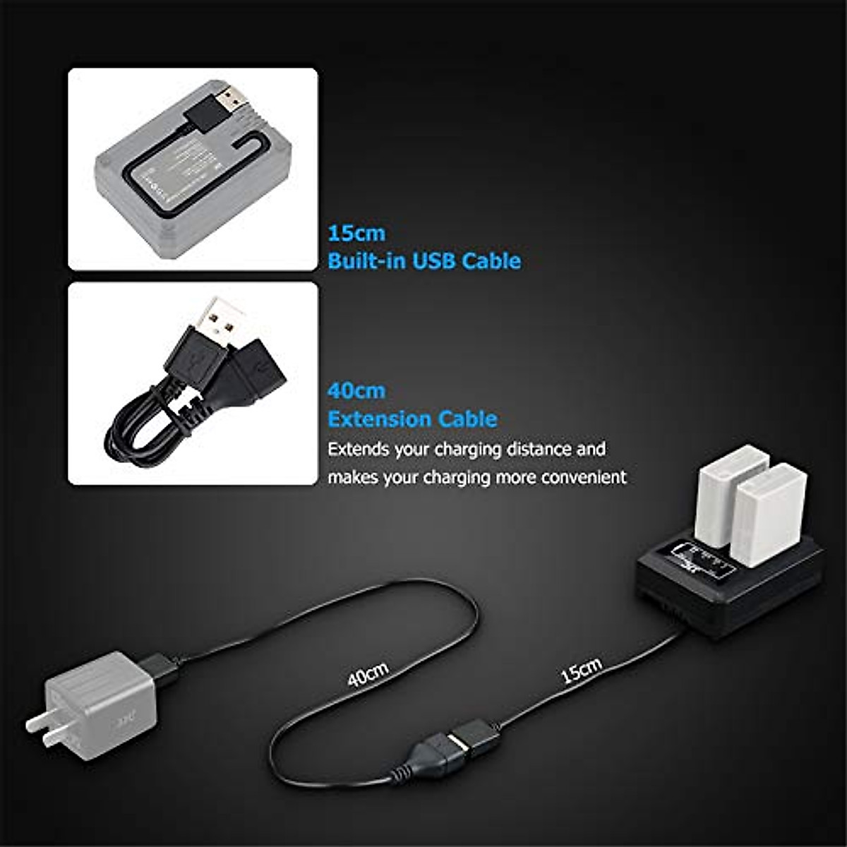 USB Dual Battery Charger for Fujifilm NP-95 FinePix X100 X100S X-S1 X30 X100T FinePix Real 3D W1 FinePix F31fd FinePix F30 and Ricoh DB-90 GXR GXR Mount A12 GXR P10
