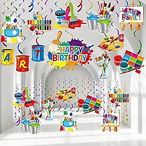 46 Pieces Art Painting Party Decoration, Art Birthday Party Hanging Swirls Ceiling Decor for Kids Girl Boy Painting Birthday Party Graffiti Party Supplies