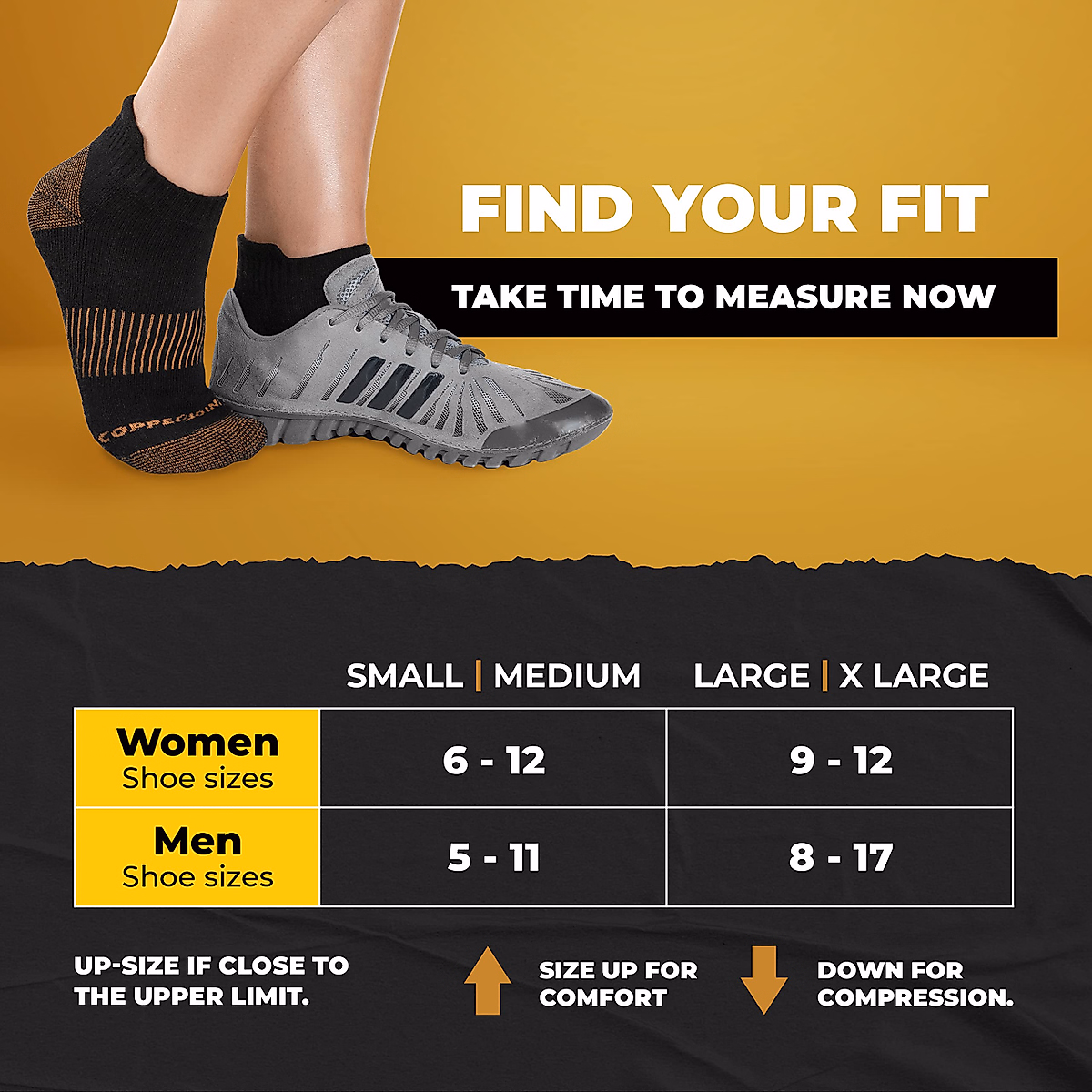 CopperJoint Ankle Compression Socks For Women & Men - Copper Infused Compression Ankle Socks, Low Cut Compression Socks With Arch Support For Women & Men, Black Copper Relief Socks, Small-Medium