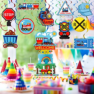 51 Pieces Train Birthday Party Supplies Decorations Transportation Hanging Swirls Steam Train Ceiling Decor for Railroad Traffic Sign Party I'm Two Party Baby Shower Favors Supplies