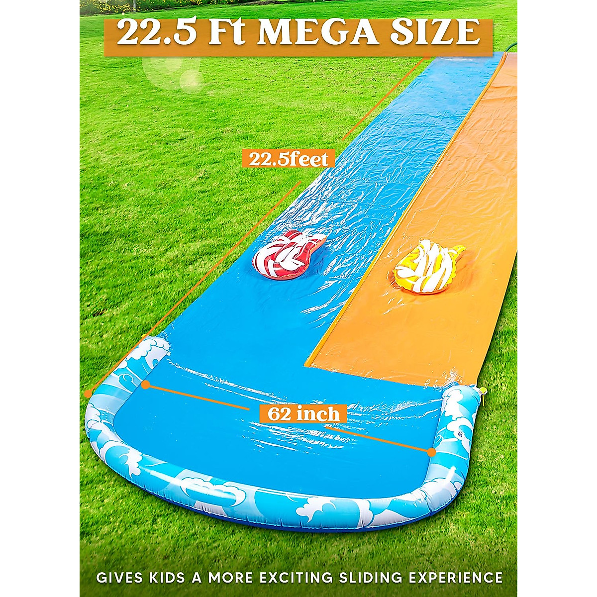 JOYIN 22.5ft Water Slides and 2 Bodyboards, Lawn Water Slide Summer Slip Waterslides Water Toy with Build in Sprinkler for Backyard Outdoor Water Fun for Kids