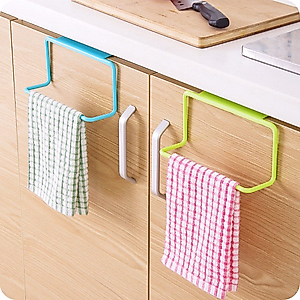 Towel Rack Hanging Holder Organizer Bathroom Kitchen Cabinet Cupboard Hanger - HHmei Plastic Non-Marking rag Hanging (Blue)