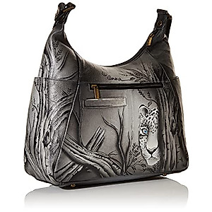 Anna by Anuschka Hand Painted Leather Women's Large Multi Pocket HOBO, African Leopard
