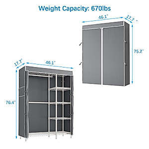 VIPEK V7C Basic Garment Rack with Cover Portable Closets for Hanging Clothes, Heavy Duty Clothes Rack with Shelves Metal Closet Wardrobe, Max 670lbs, White Rack with Grey Upgraded Polyester Cover