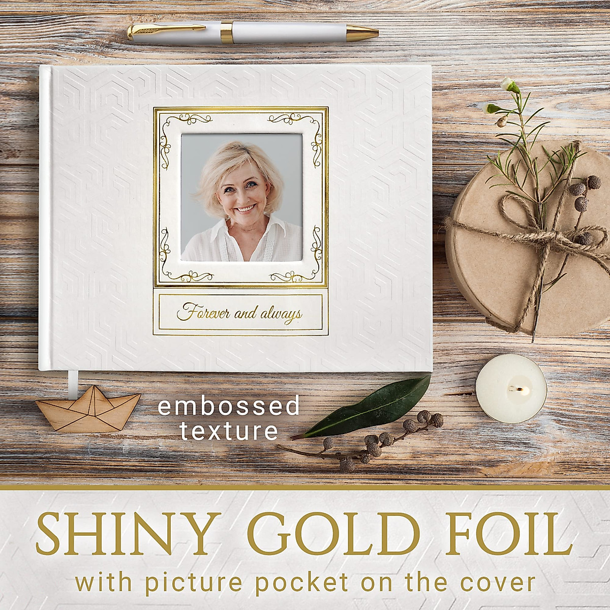 White Pattern Funeral Guest Book , Hardcover Funeral Guest Book for Memorial Service , Memorial Guest Book with Photo Slot , Memorial Service Guest Book 104 Pages , Funeral Guest Celebration of Life