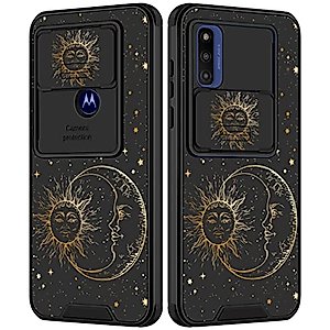 Goocrux for Moto G Pure Phone Case Sun and Moon Stars for Girls Women Cute Space Girly Cover Fashion Gold Print Unique Design with Slide Camera Cover Aesthetic Cases for Motorola Moto G Pure 6.5 inch