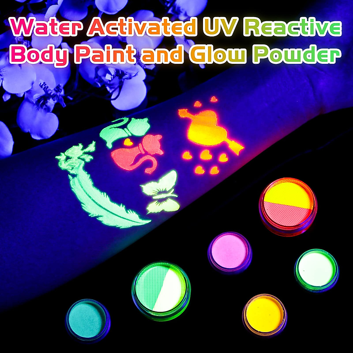 Larger Glitter Tattoo Kit - Body Glitter Temporary Tattoos Kit with Water Activated UV Reactive Body Paint & Glow Powder & Stencils & Glue, Gifts for Girls Birthday Party Festival Halloween Christmas