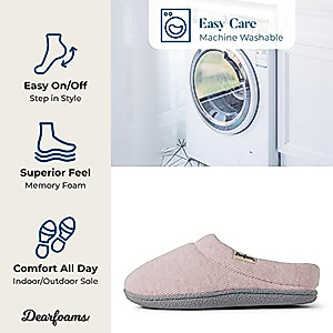 Dearfoams Women's Lacey Machine Washable Memory Foam Comfort Easy on/Off Clog Slipper, Pink Heather, Large