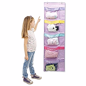 Personalized Pastel Colors Days-Of-The-Week Hanging Clothing Organizer Monday to Friday Kids Closet with Name Over-Door